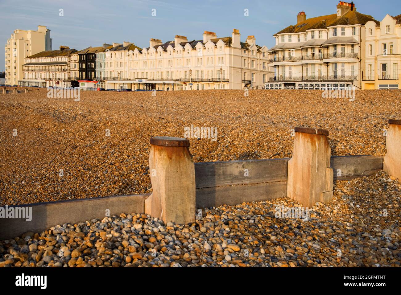 fine old buildings by the shingle beach on eastbourne seafront Stock ...