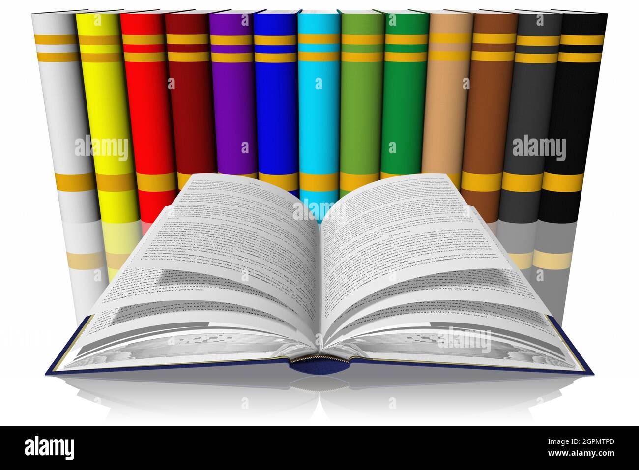 3D illustration. Colored books. Library with many colorful books Stock ...