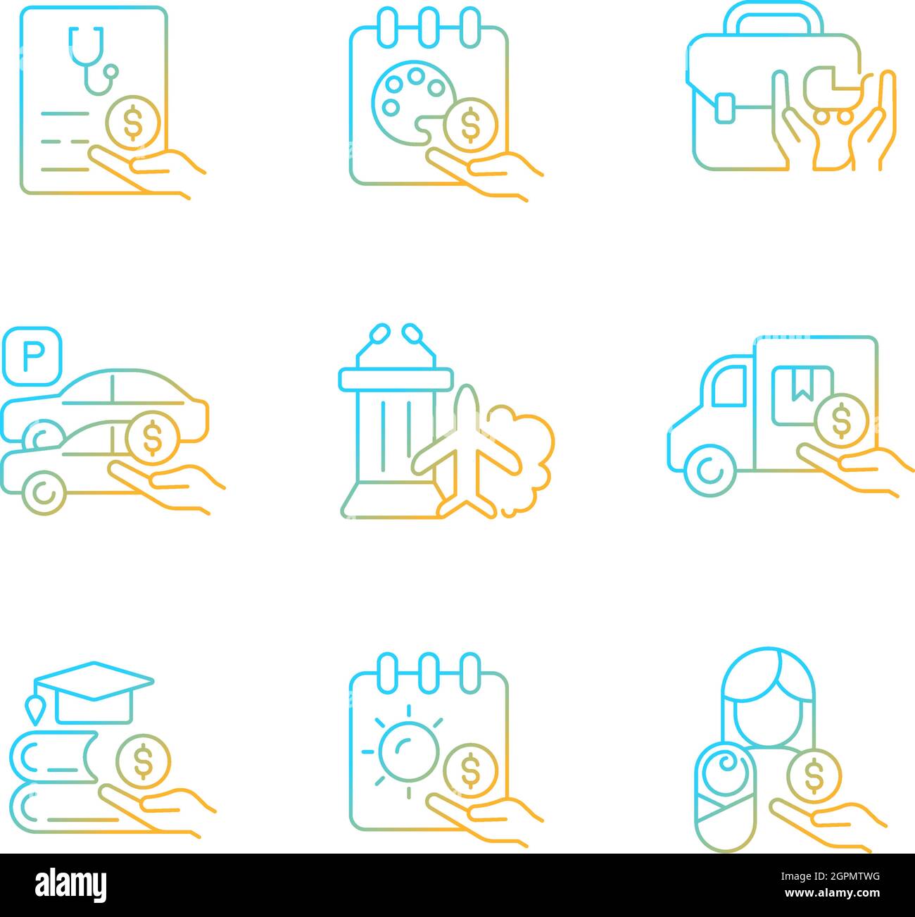 Rewarding employee for hard work gradient linear vector icons set Stock ...