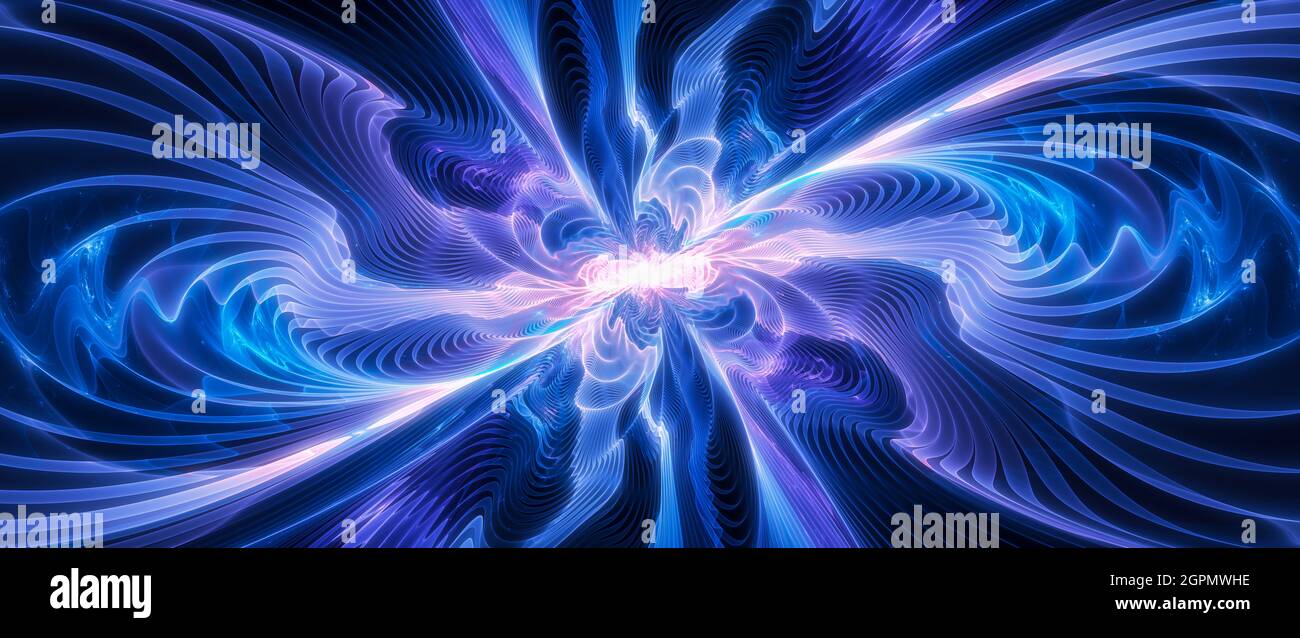Colorful glowing high energy multidimensional object in space, computer ...