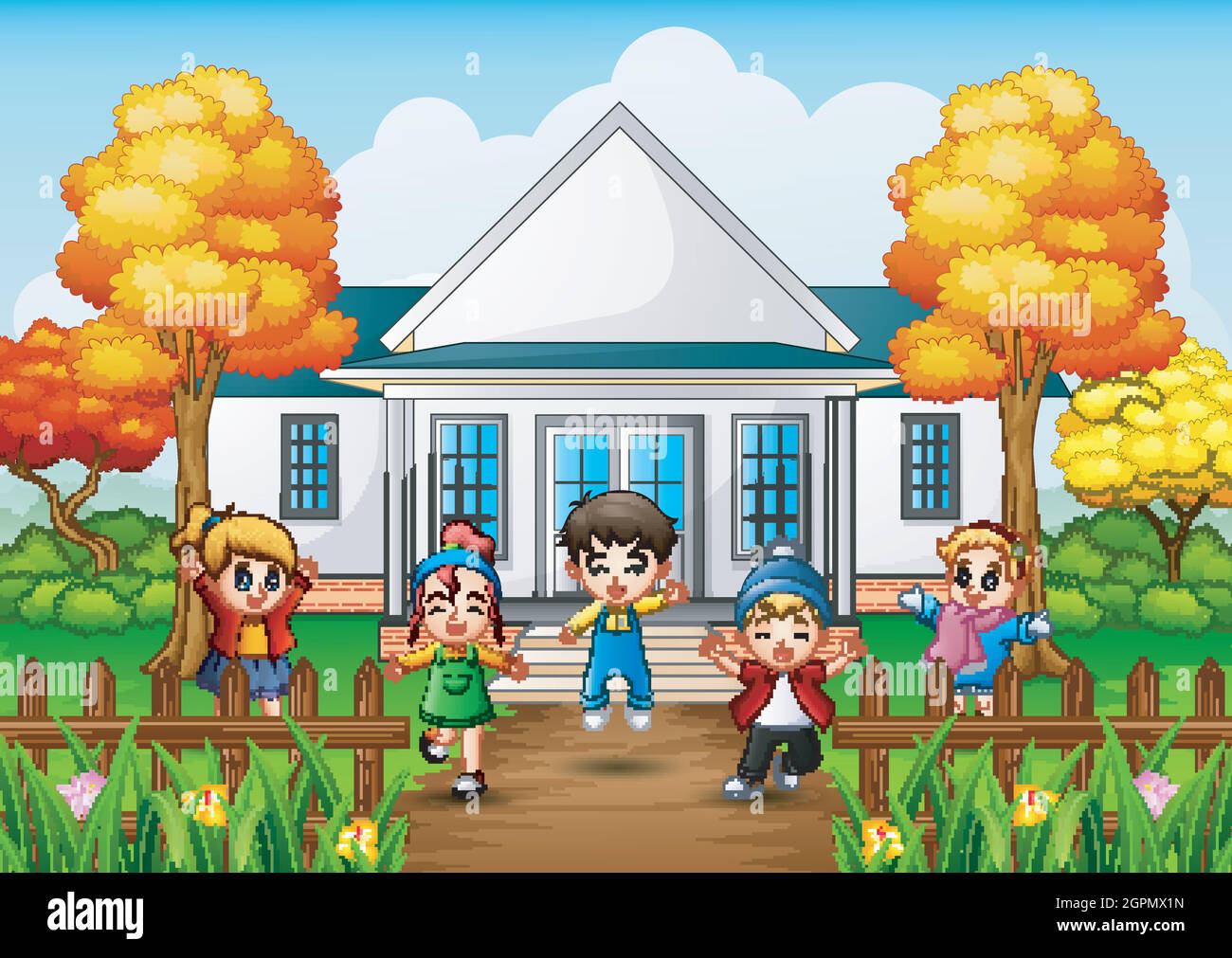 Boy front garden Stock Vector Images - Alamy