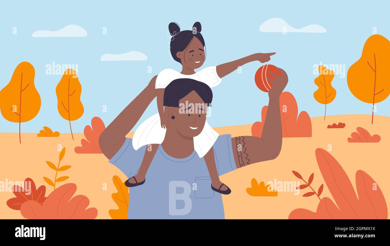 Happy father and daughter playing together in autumn city park vector ...