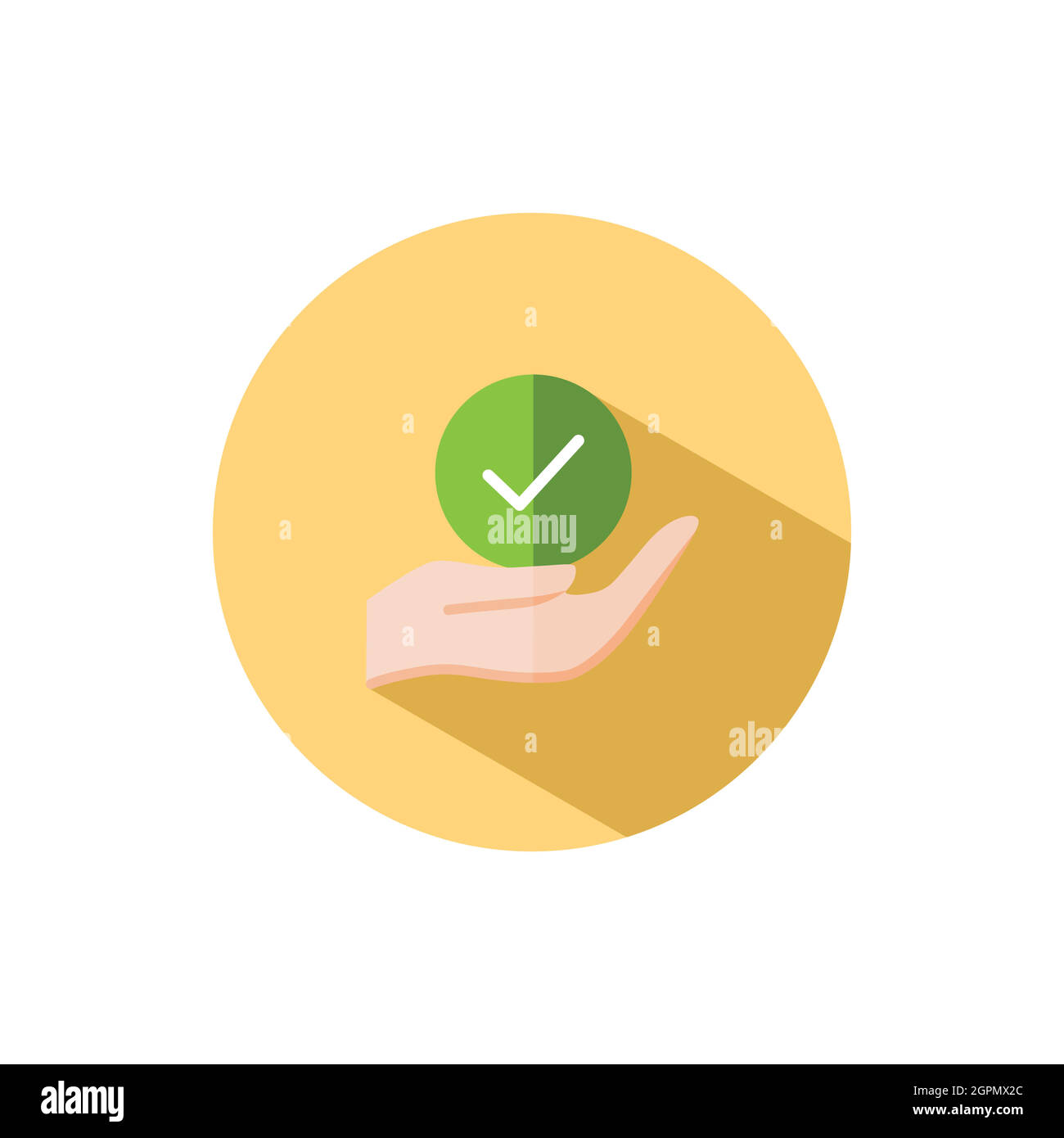 Hold hand check mark. Flat icon in a circle. Commerce vector ...
