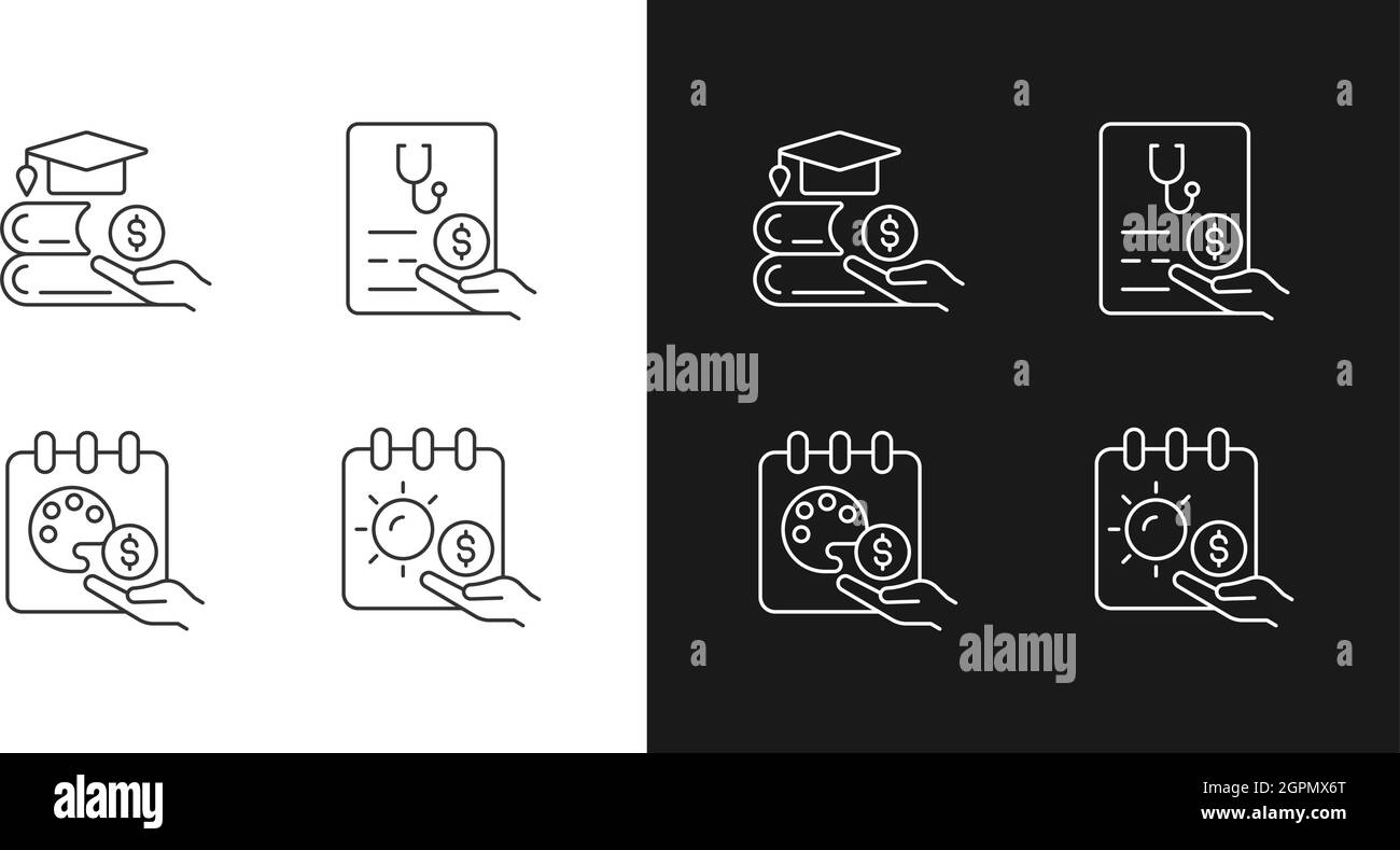 Workplace wellbeing benefits linear icons set for dark and light mode ...