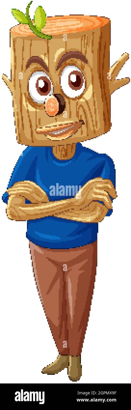 Wooden man cartoon character on white background illustration Stock ...