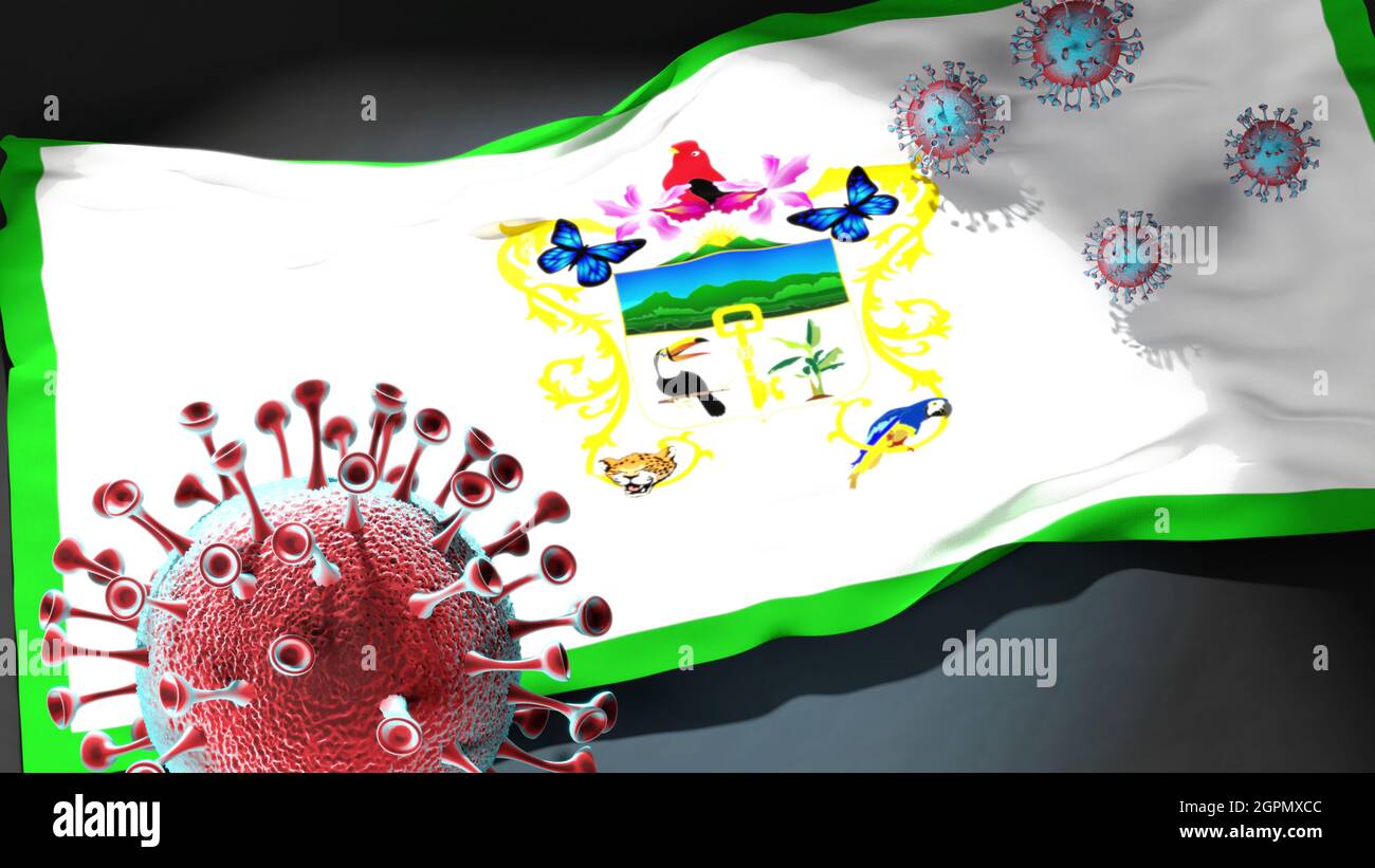 Covid in Tingo Maria - coronavirus attacking a city flag of Tingo Maria ...