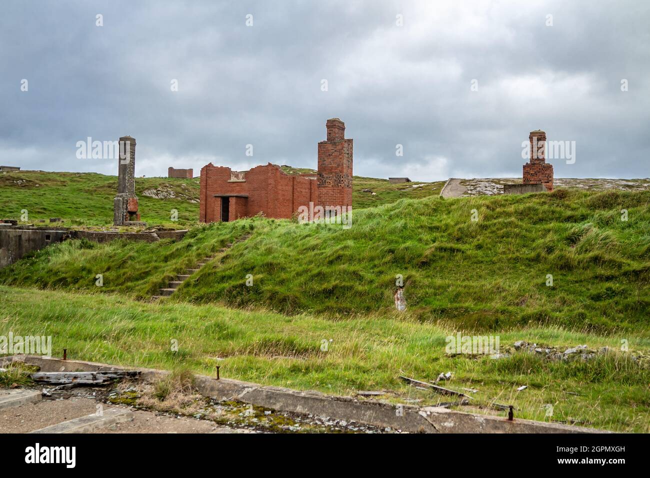 The ruins of Lenan Head fort at the north coast of County Donegal ...