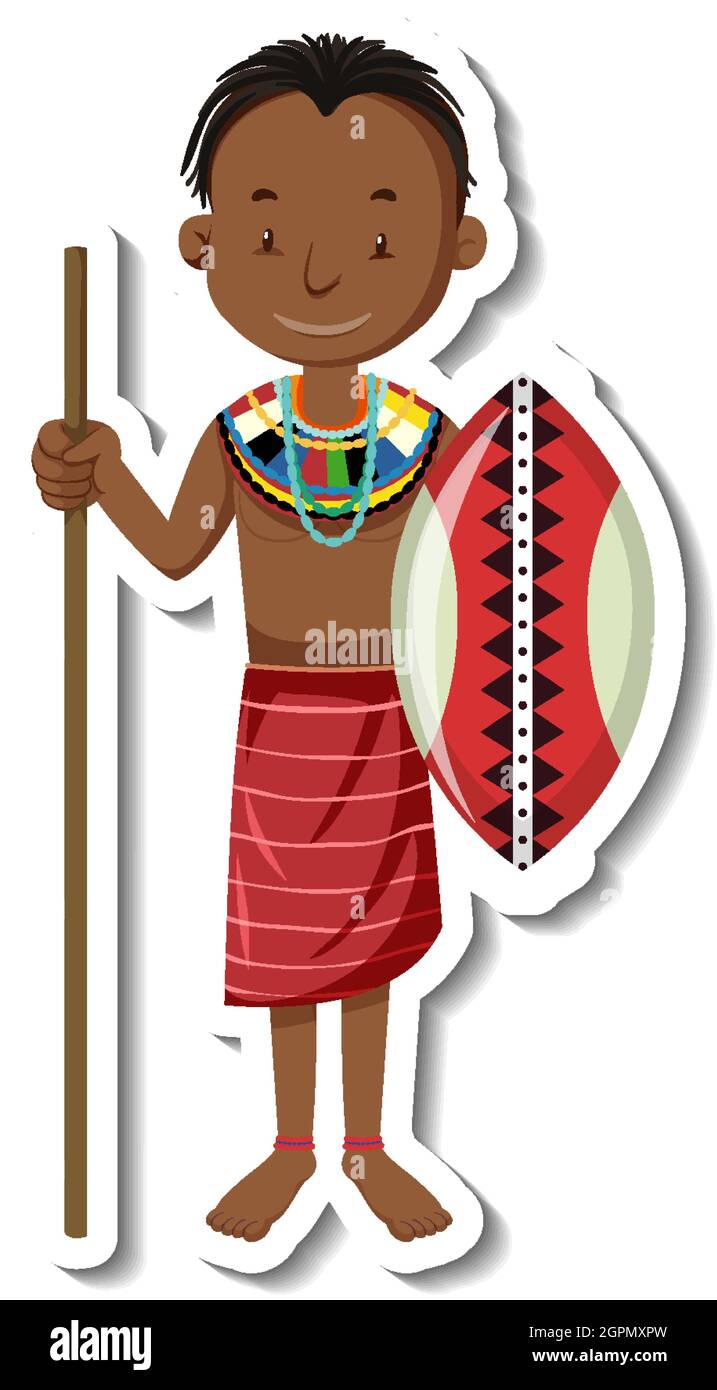 African tribal man cartoon character sticker illustration Stock Vector ...