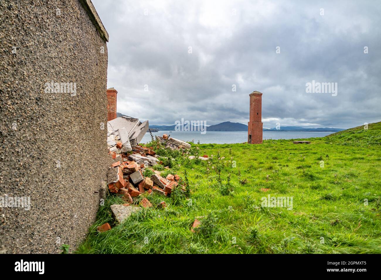 The ruins of Lenan Head fort at the north coast of County Donegal ...