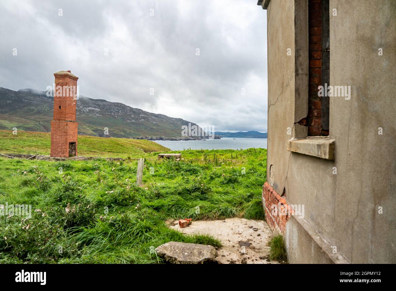 The ruins of Lenan Head fort at the north coast of County Donegal ...