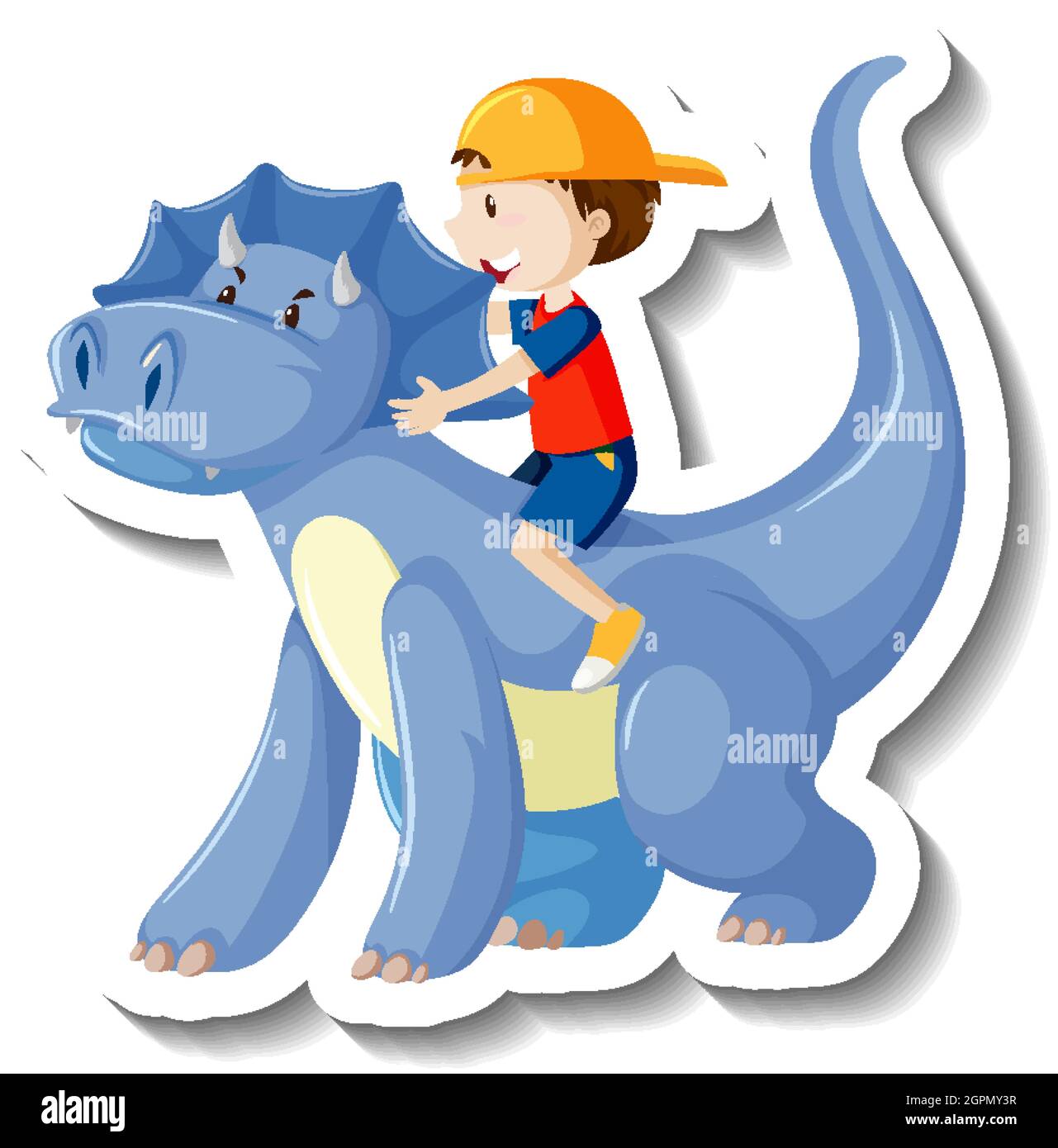 Little boy riding a dragon cartoon sticker illustration Stock Vector ...