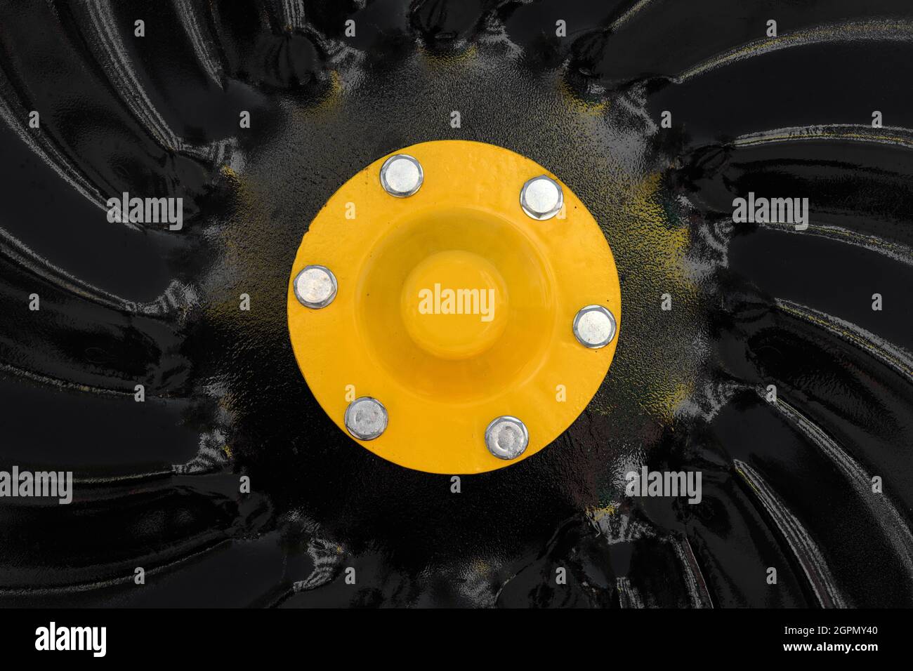 Close up of tractor harrow disc, agricultural machinery equipment ...