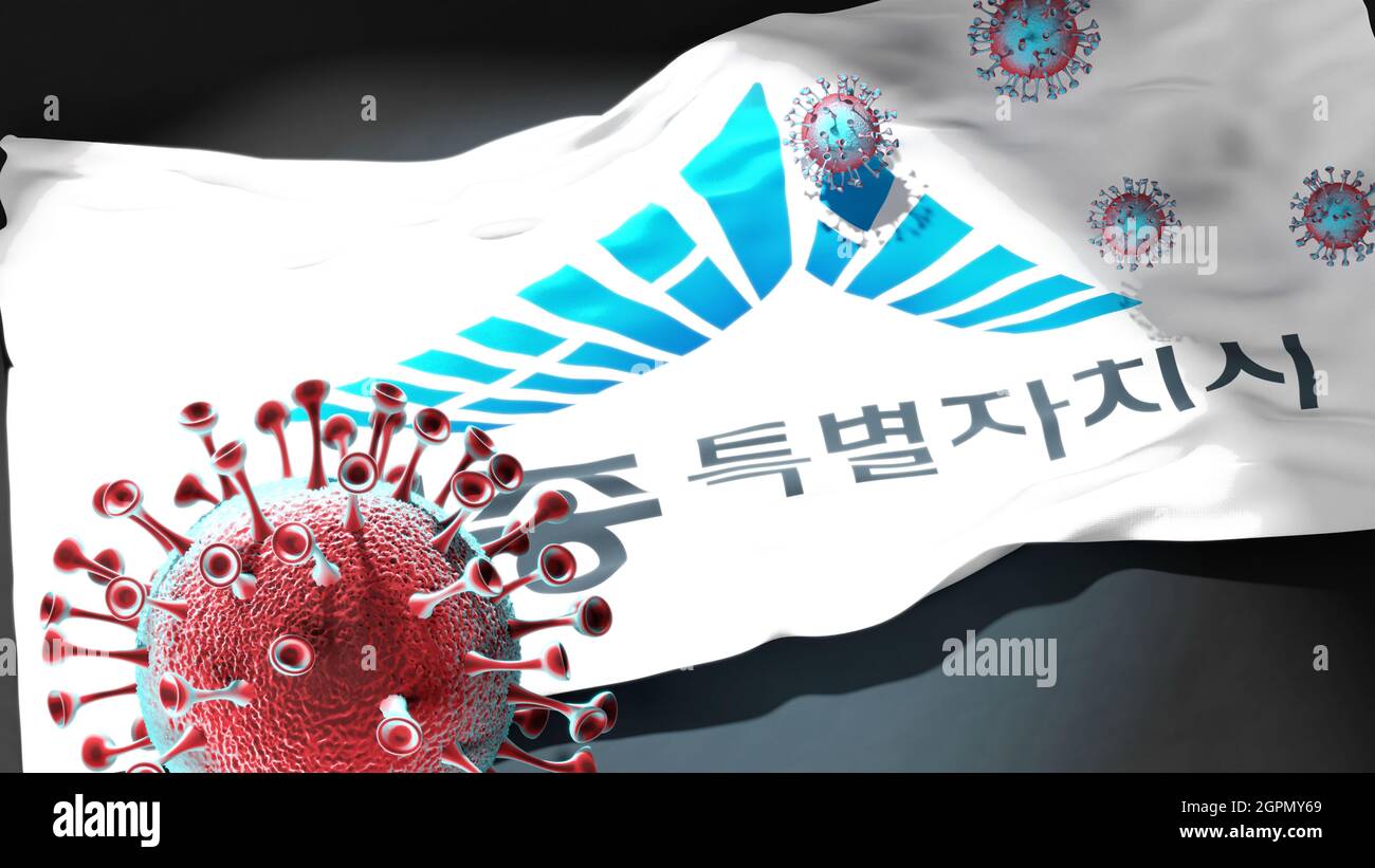 Covid in Sejong City South Korea - coronavirus attacking a city flag of ...