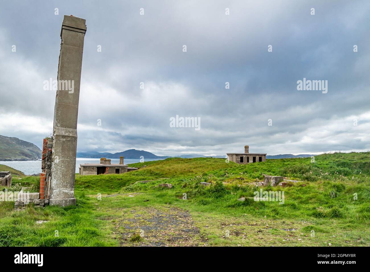 The ruins of Lenan Head fort at the north coast of County Donegal ...