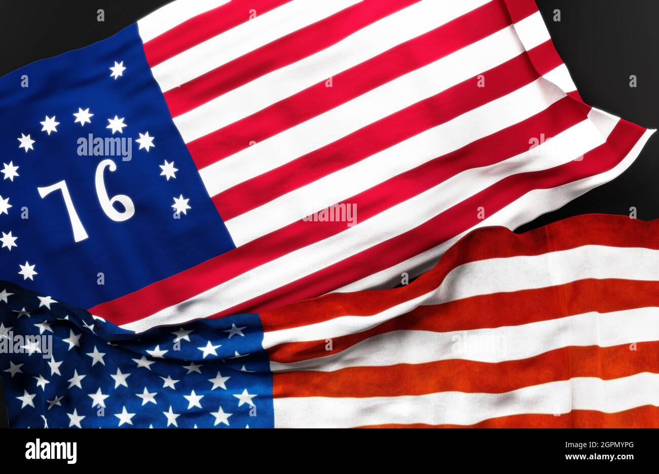 Flag of Bennington along with a flag of the United States of America as ...