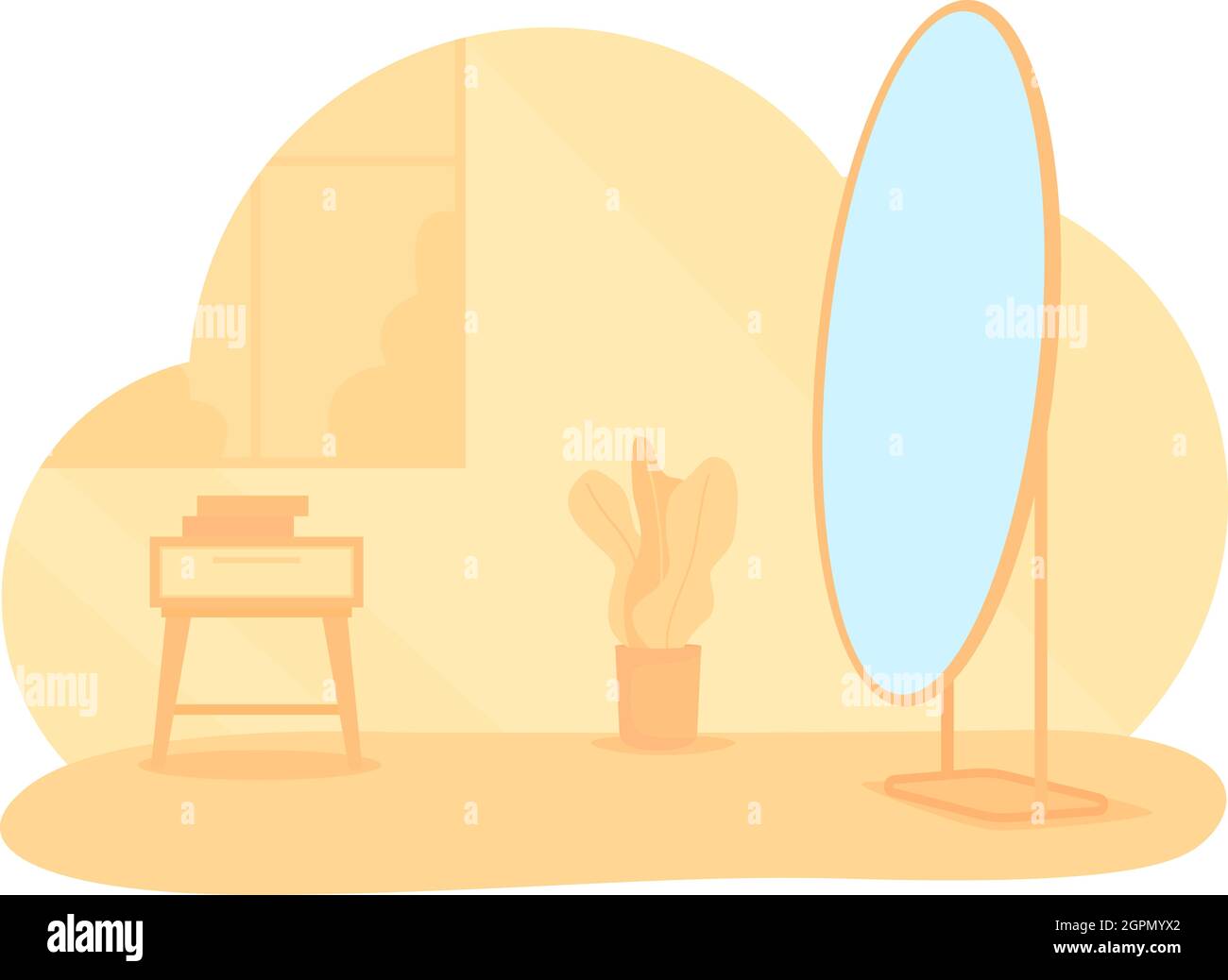 Living room with mirror 2D vector isolated illustration Stock Vector ...