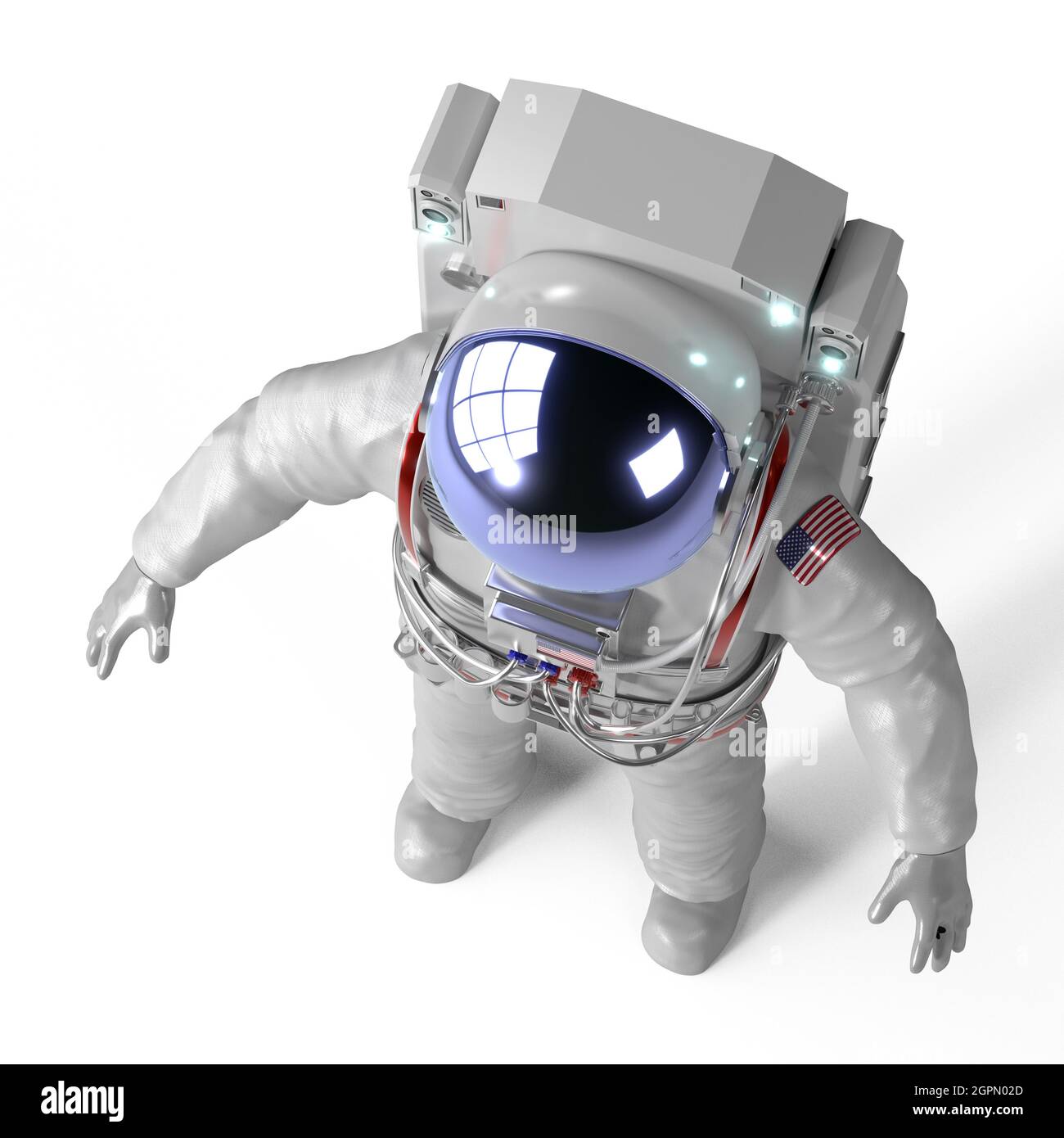 Astronaut isolated on white background, top view - 3D illustration ...