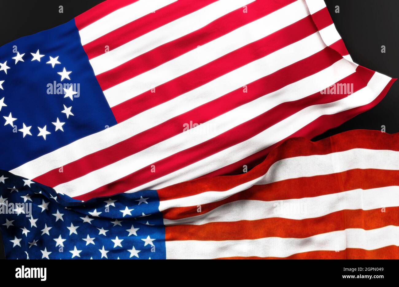 Flag of Betsy Ross along with a flag of the United States of America as ...