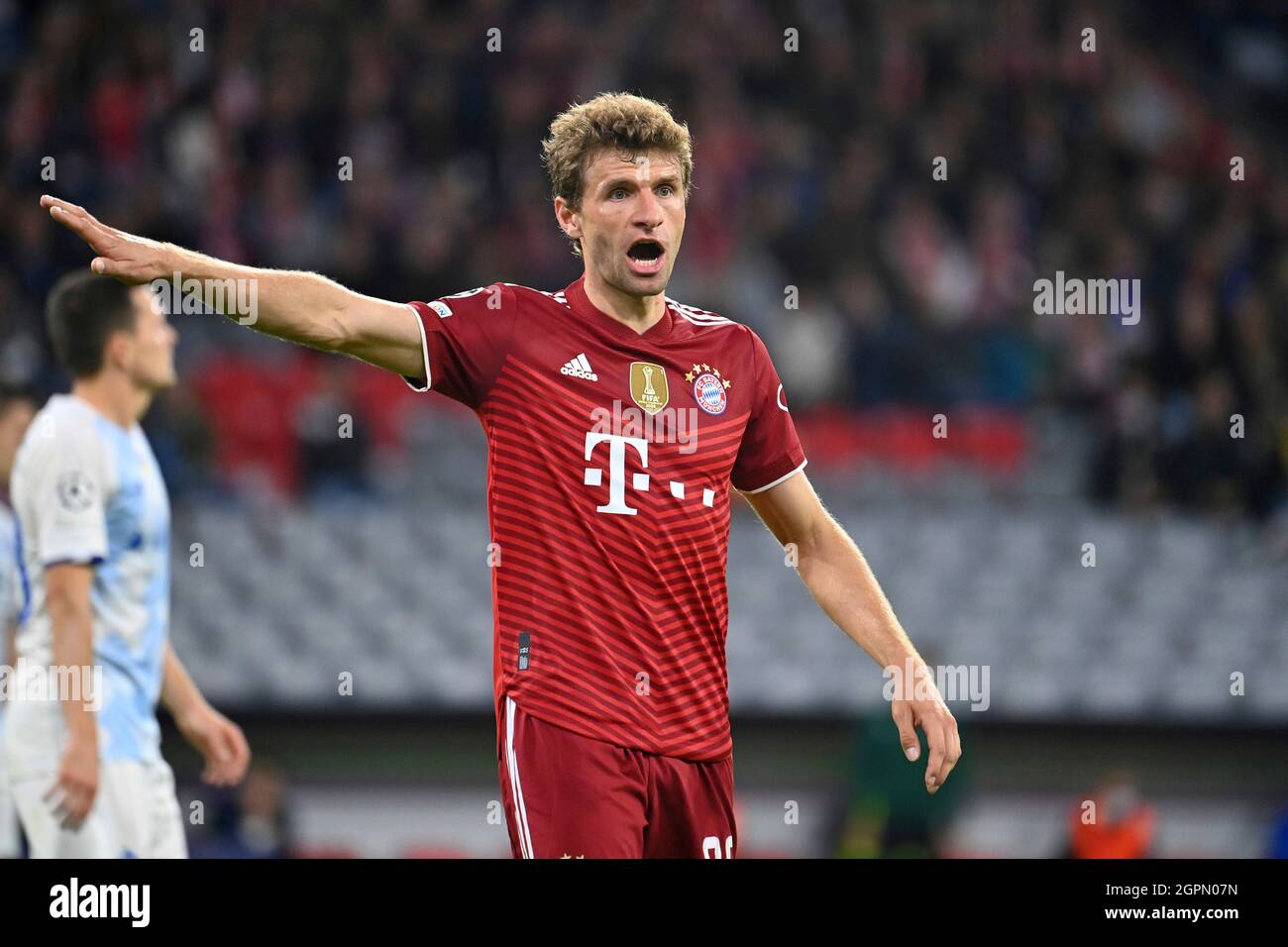 Munich, Deutschland. 29th Sep, 2021. Thomas MUELLER (MULLER, FC Bayern ...