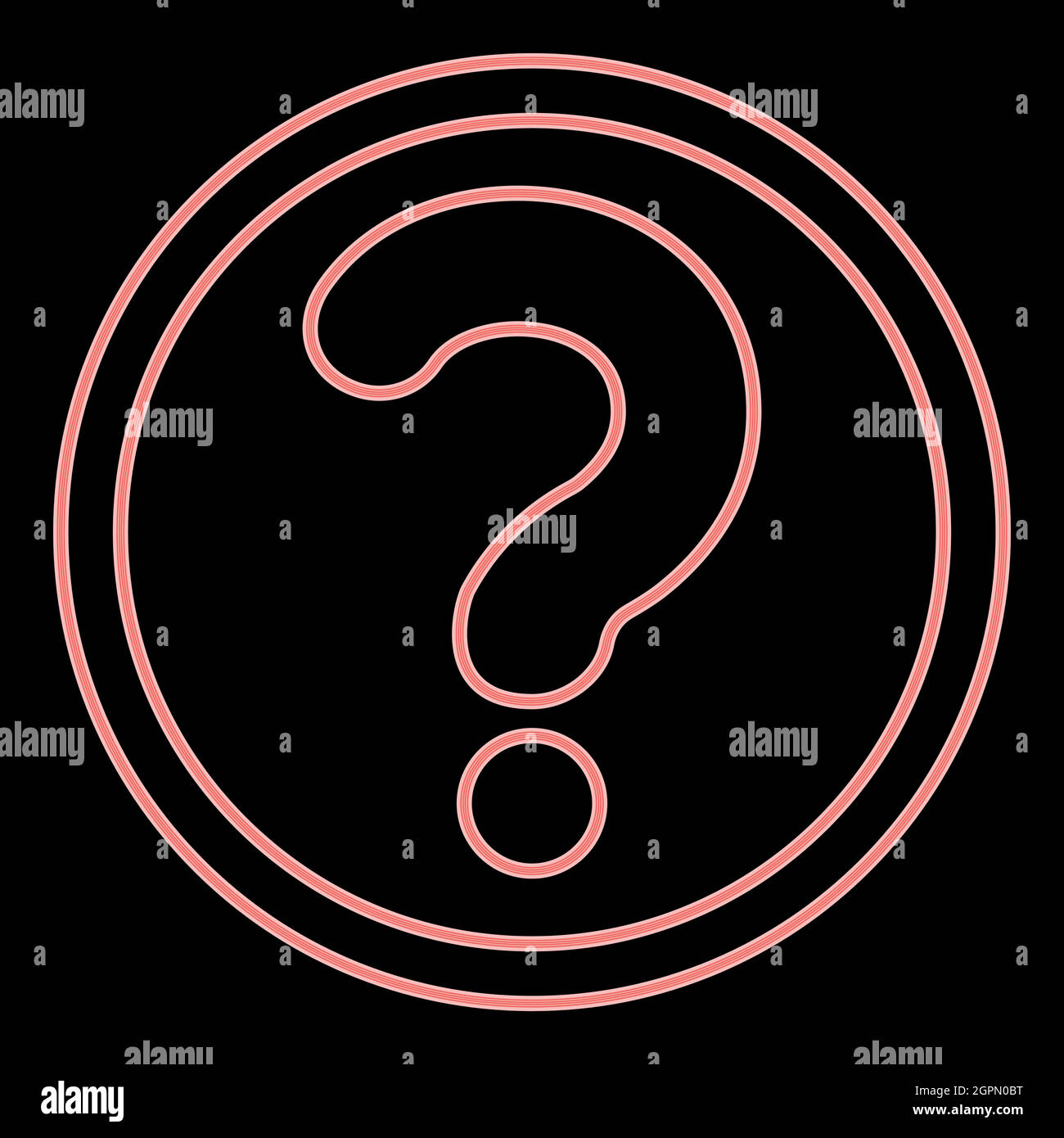 Neon question mark in a circle the red color vector illustration flat ...