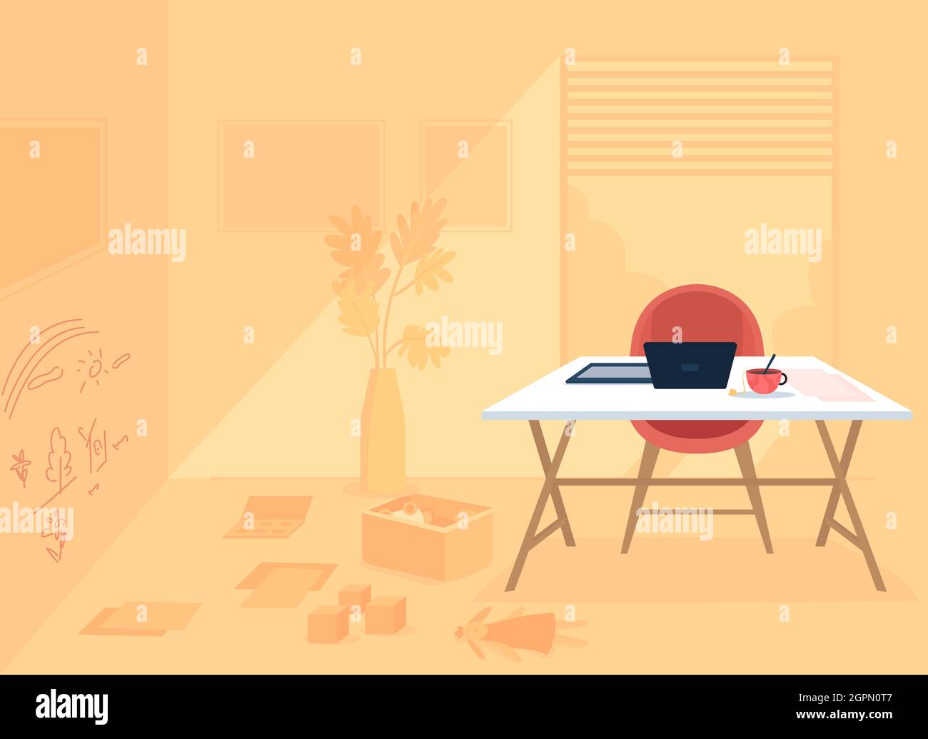 Remote working parent room flat color vector illustration Stock Vector ...