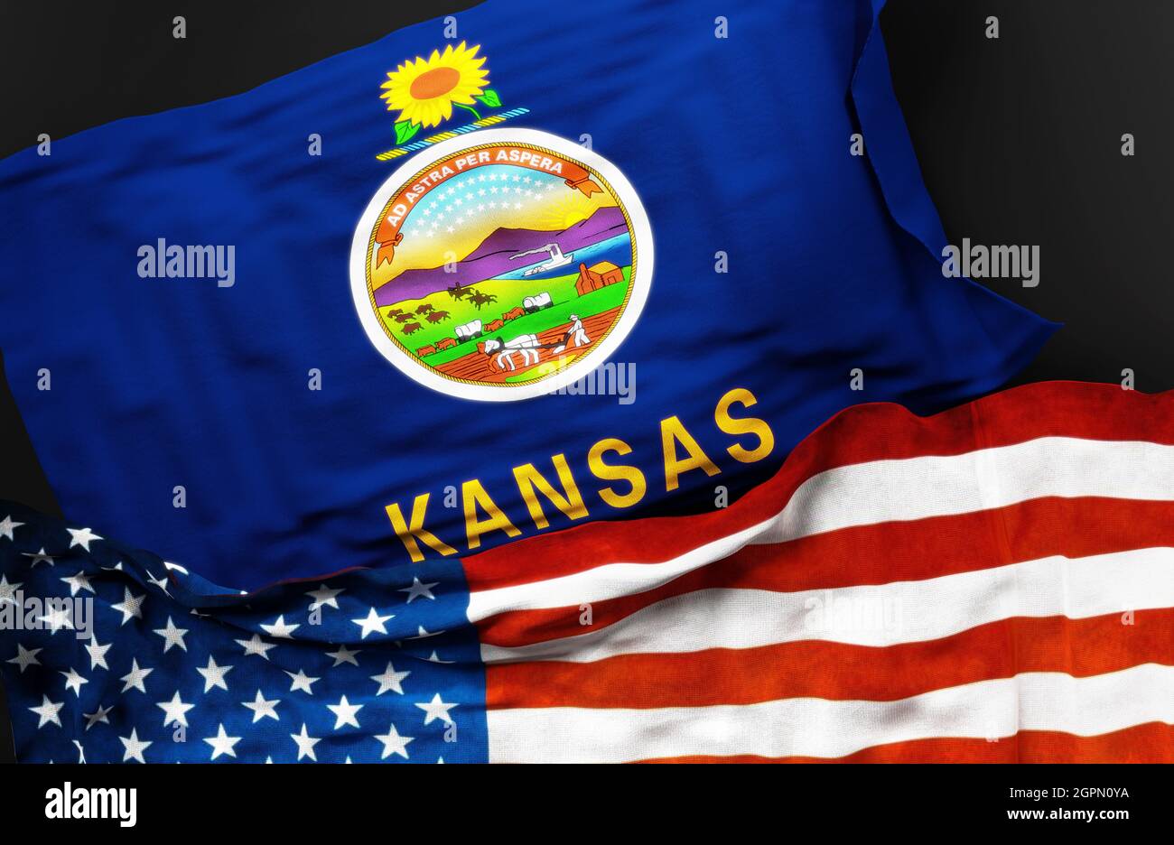 Flag of Kansas along with a flag of the United States of America as a ...