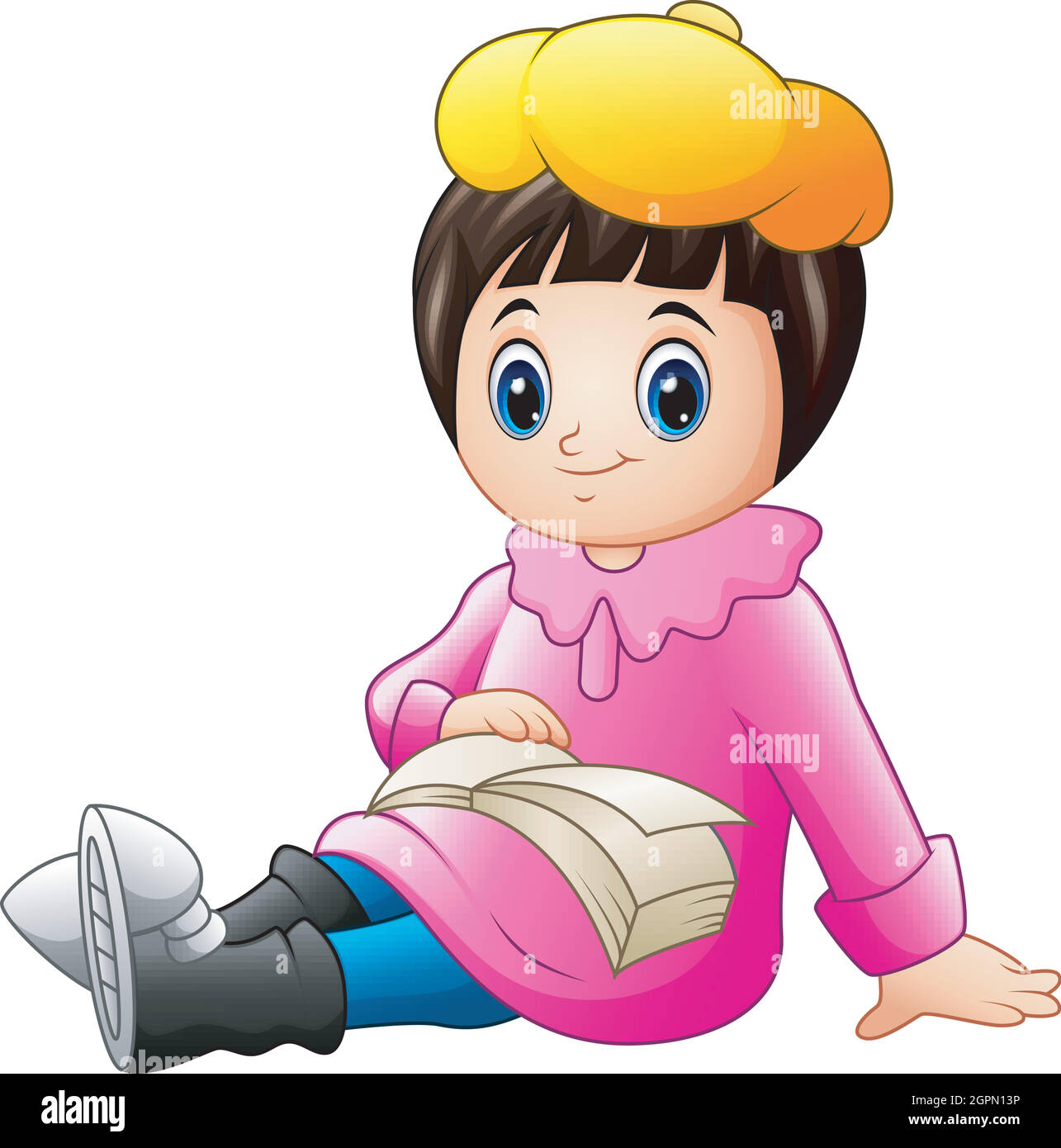 Cute little girl in pink clothes reading a book Stock Vector Image ...