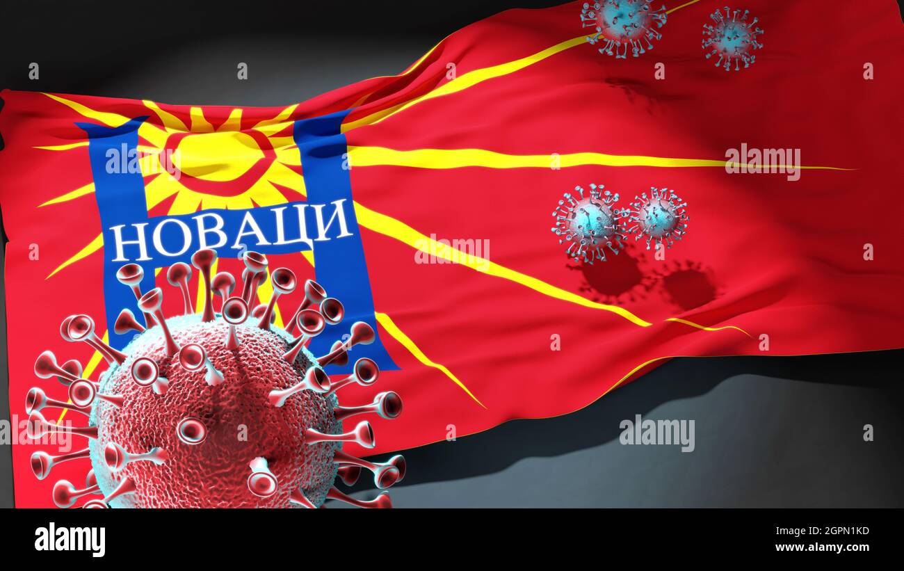 Covid in Novaci Municipality North Macedonia - coronavirus and a flag ...