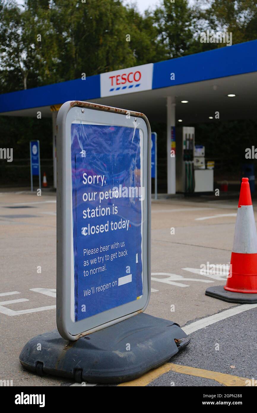 Ashford, Kent, UK. 30 September, 2021. Fuel shortages affecting petrol ...