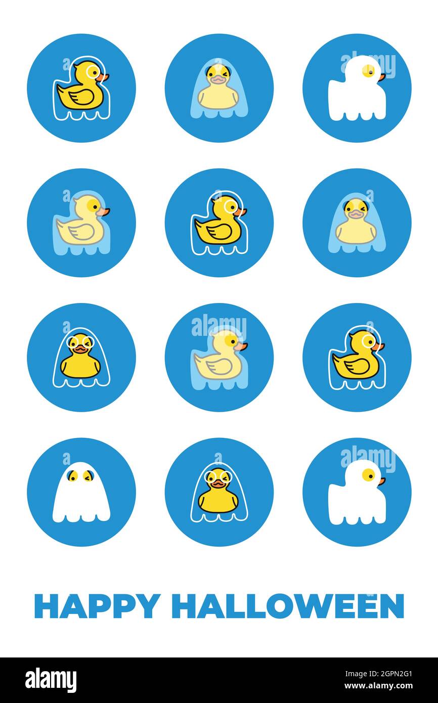 Halloween greeting card. Cute Yellow ducks ghosts Stock Vector Image ...