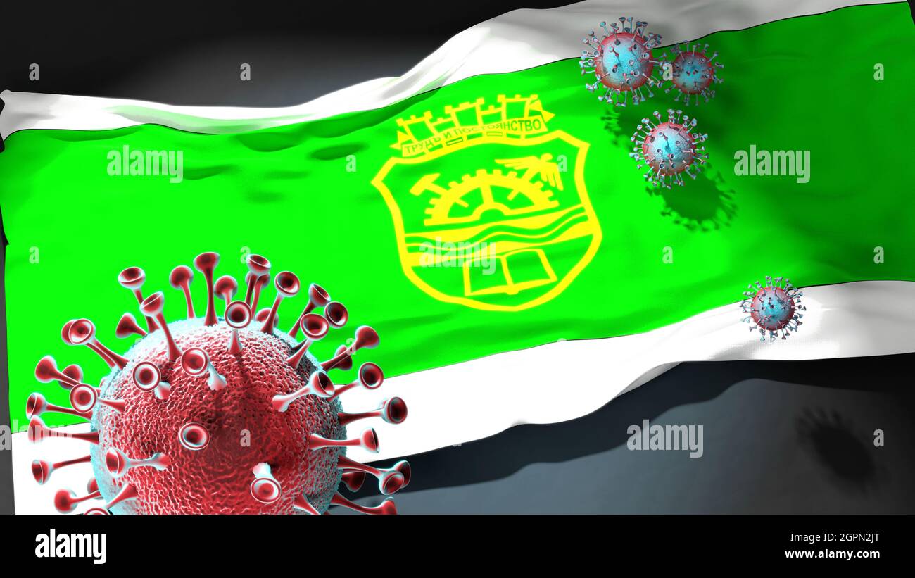 Covid in BG Gabrovo - coronavirus attacking a city flag of BG Gabrovo ...
