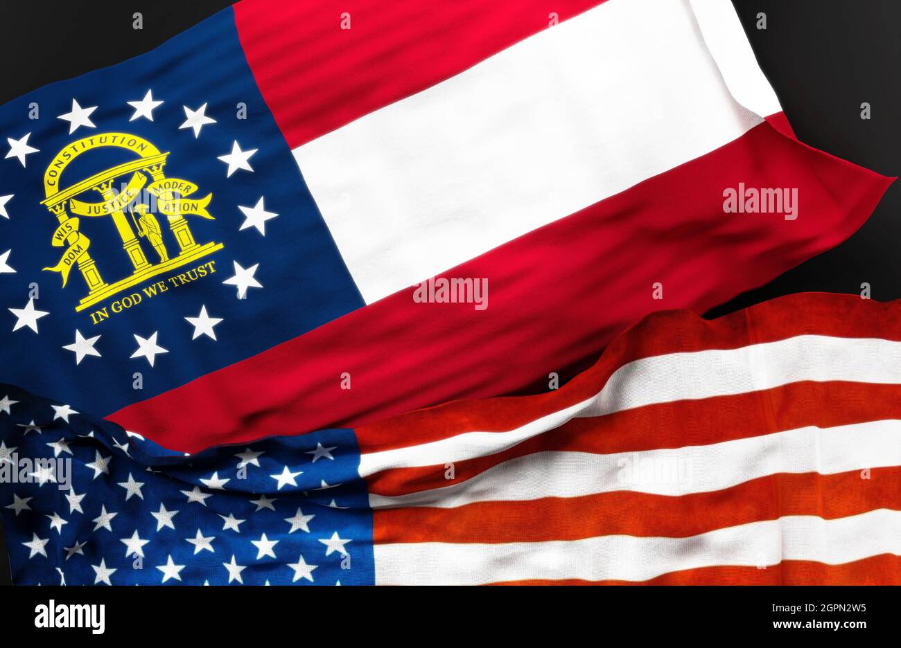 Flag of Georgia U.S. state along with a flag of the United States of ...