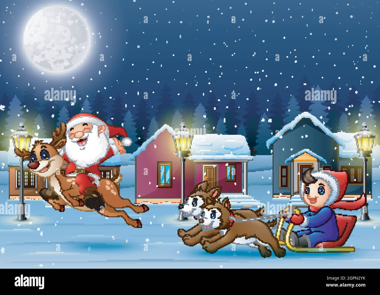 Santa riding on sled pulled hi-res stock photography and images - Alamy
