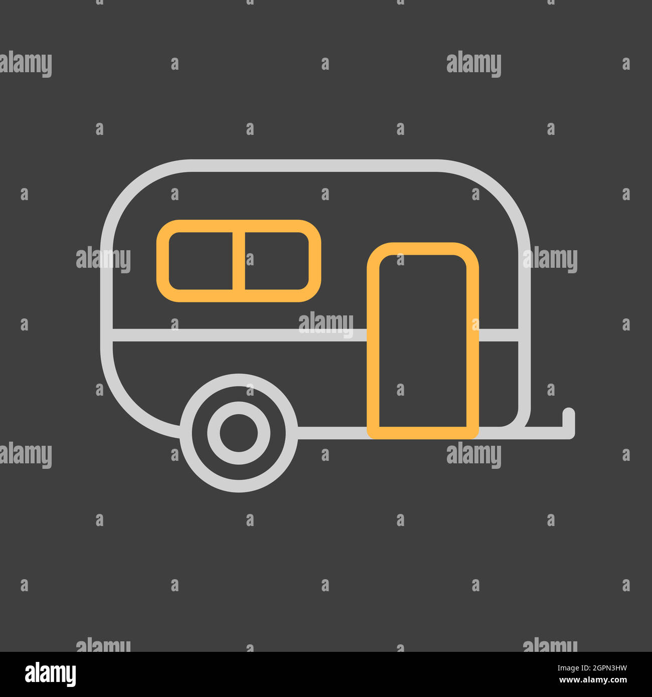 Caravan trailer vector icon on dark background. Camping sign Stock ...