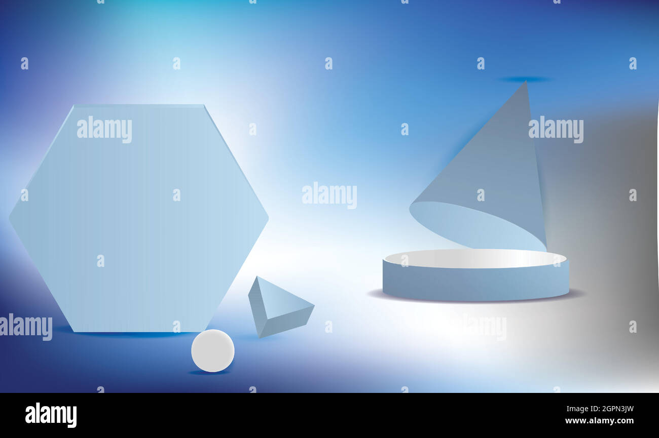 bright hexagon and triangle cone on abstract blue backgrounds Stock ...