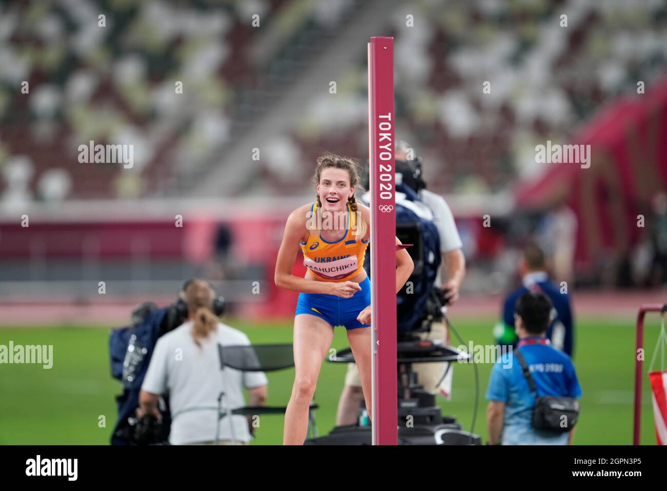 Yaroslava Mahuchikh participating in the high jump at the Tokyo 2020 ...