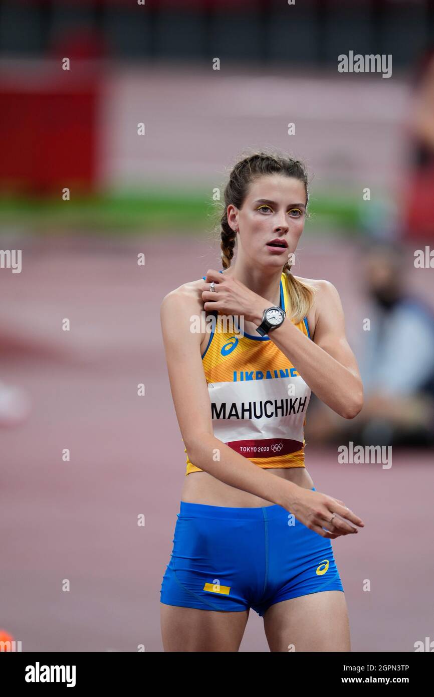 Yaroslava Mahuchikh participating in the high jump at the Tokyo 2020 ...