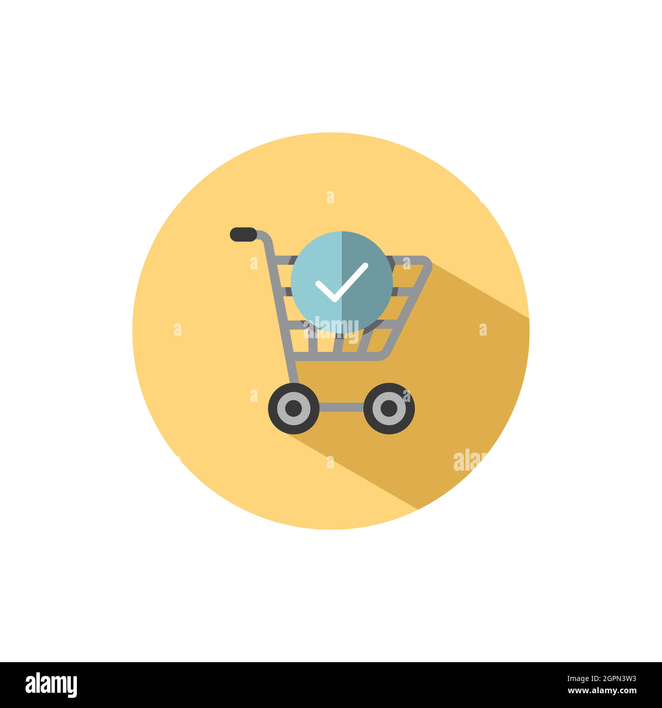 Shopping cart. Check mark. Flat icon in a circle. Commerce vector ...