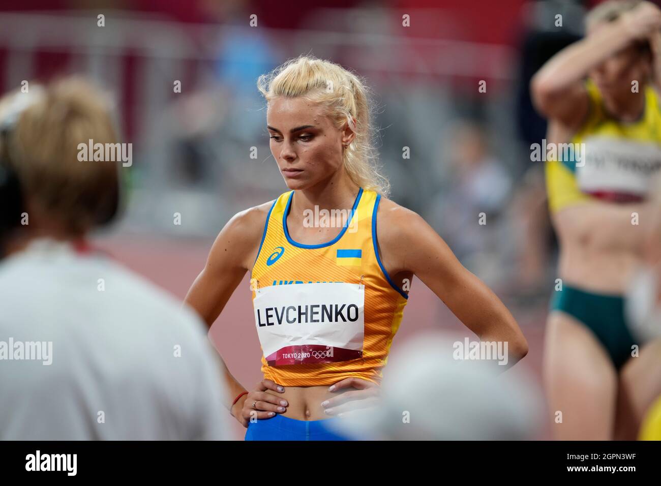 Yuliya Levchenko participating in high jump at the Tokyo 2020 Olympic ...