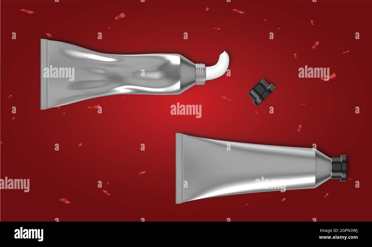 mock up illustration of toothpaste tube on abstract red background ...