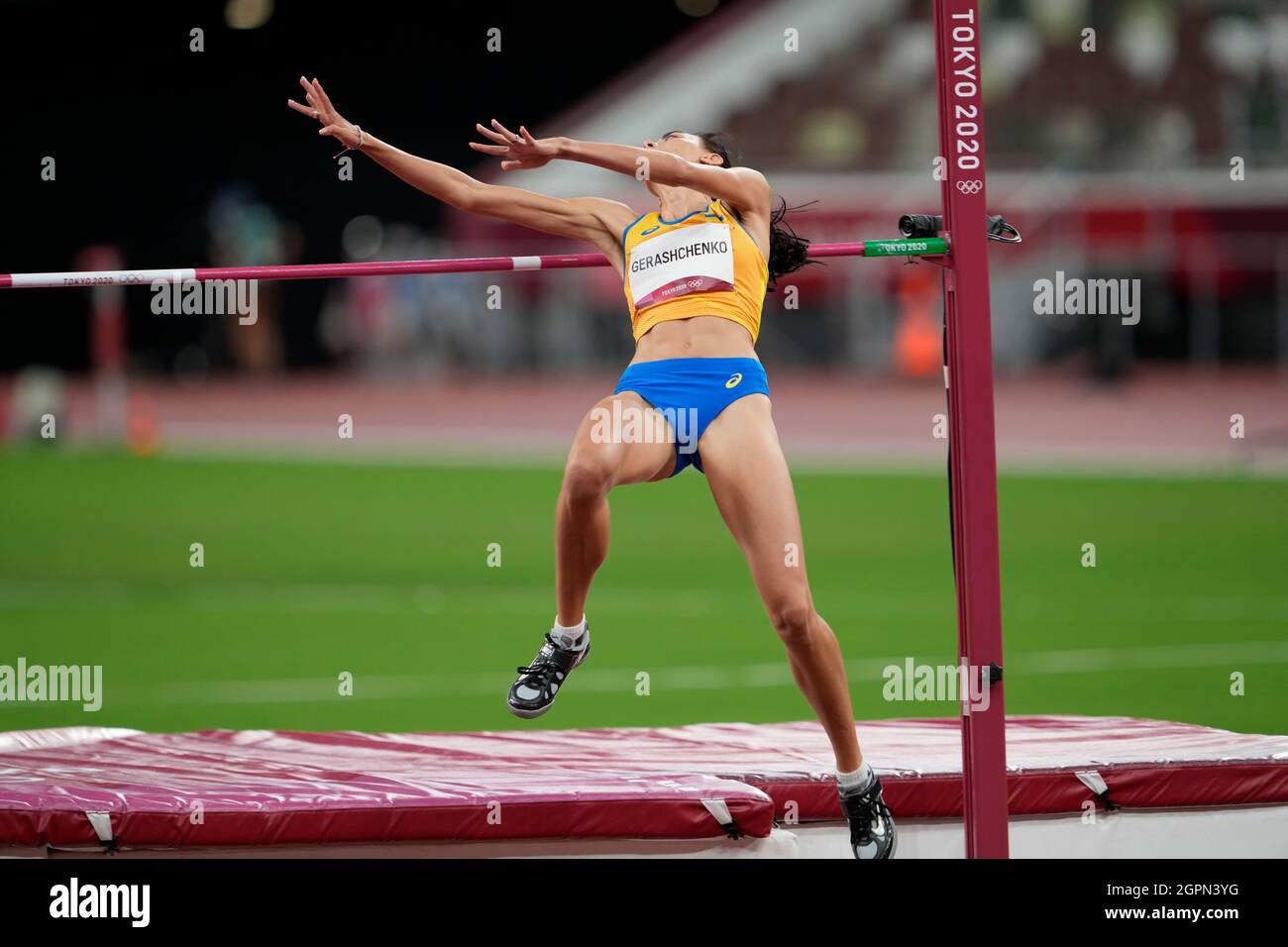 Iryna Gerashchenko participating in the high jump at the Tokyo 2020 ...