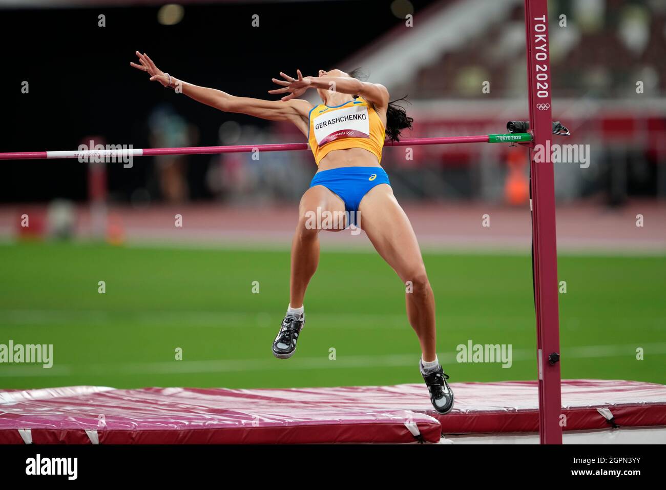 Iryna Gerashchenko participating in the high jump at the Tokyo 2020 ...