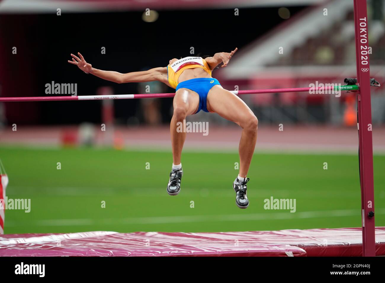 Iryna Gerashchenko participating in the high jump at the Tokyo 2020 ...