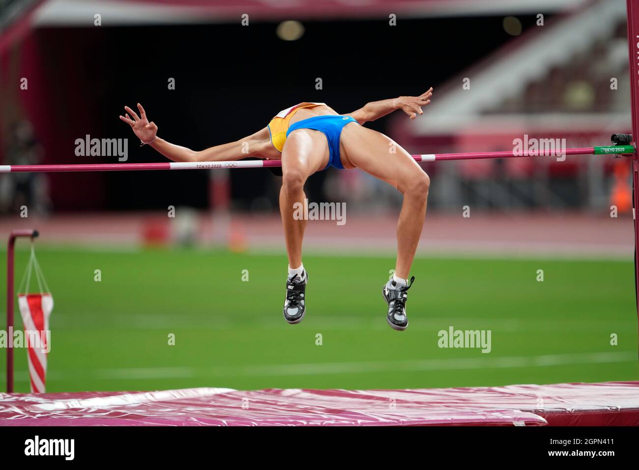 Iryna Gerashchenko participating in the high jump at the Tokyo 2020 ...