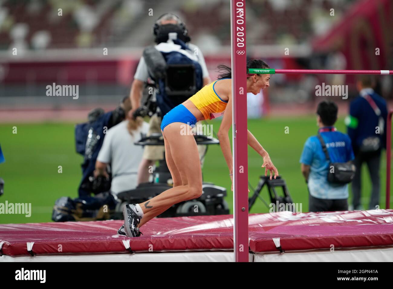 Iryna Gerashchenko participating in the high jump at the Tokyo 2020 ...