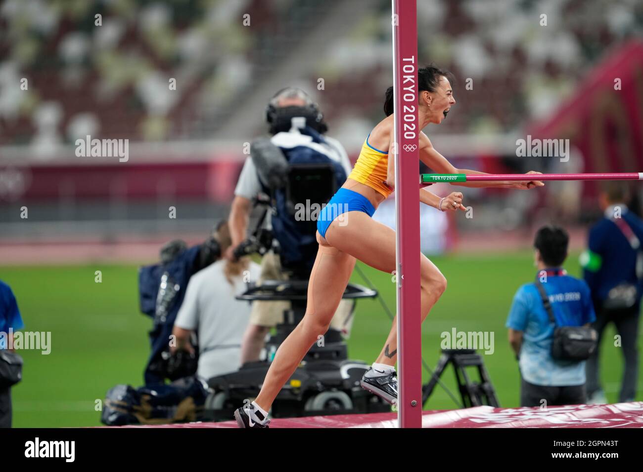 Iryna Gerashchenko participating in the high jump at the Tokyo 2020 ...
