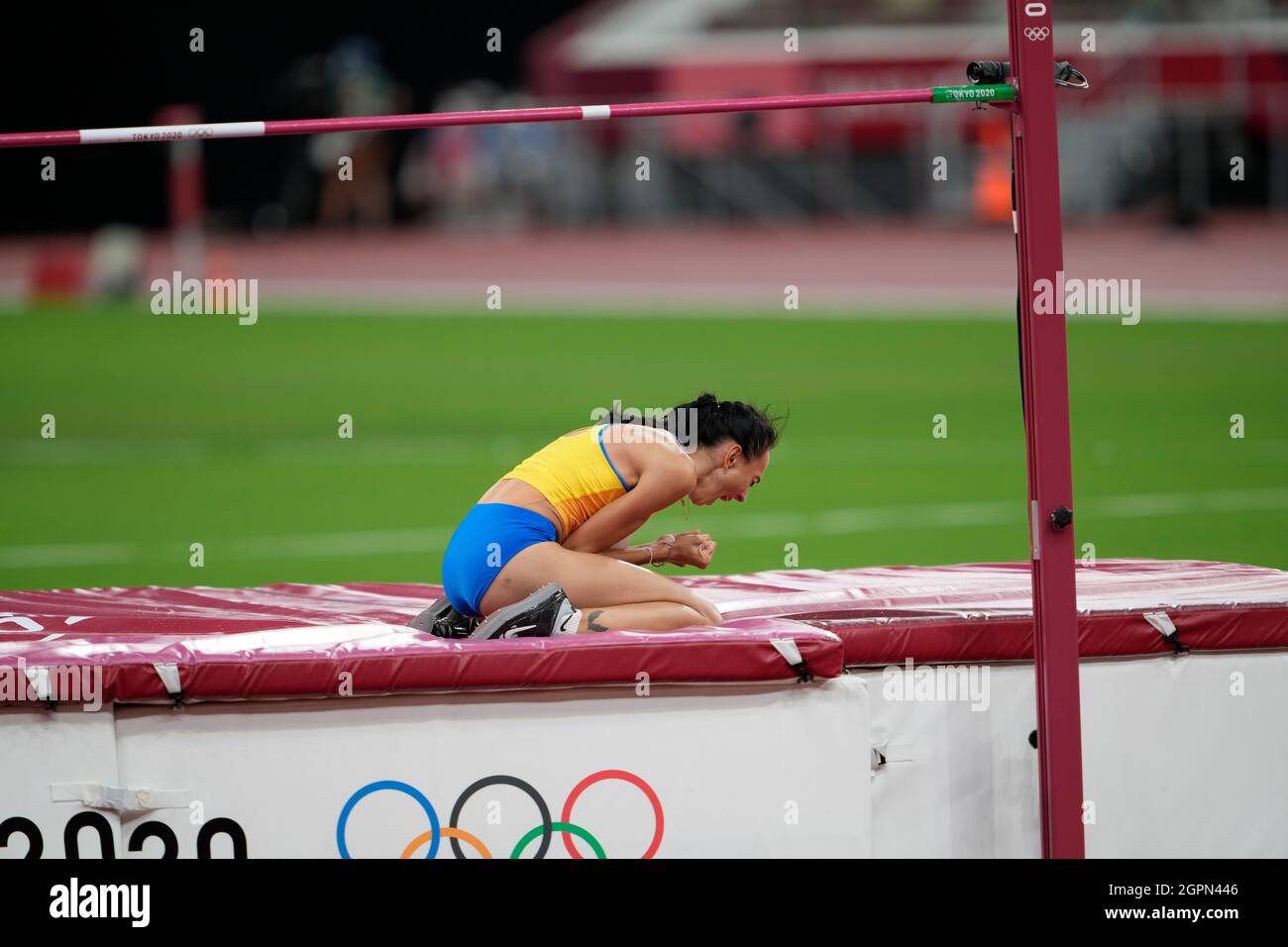 Iryna Gerashchenko participating in the high jump at the Tokyo 2020 ...