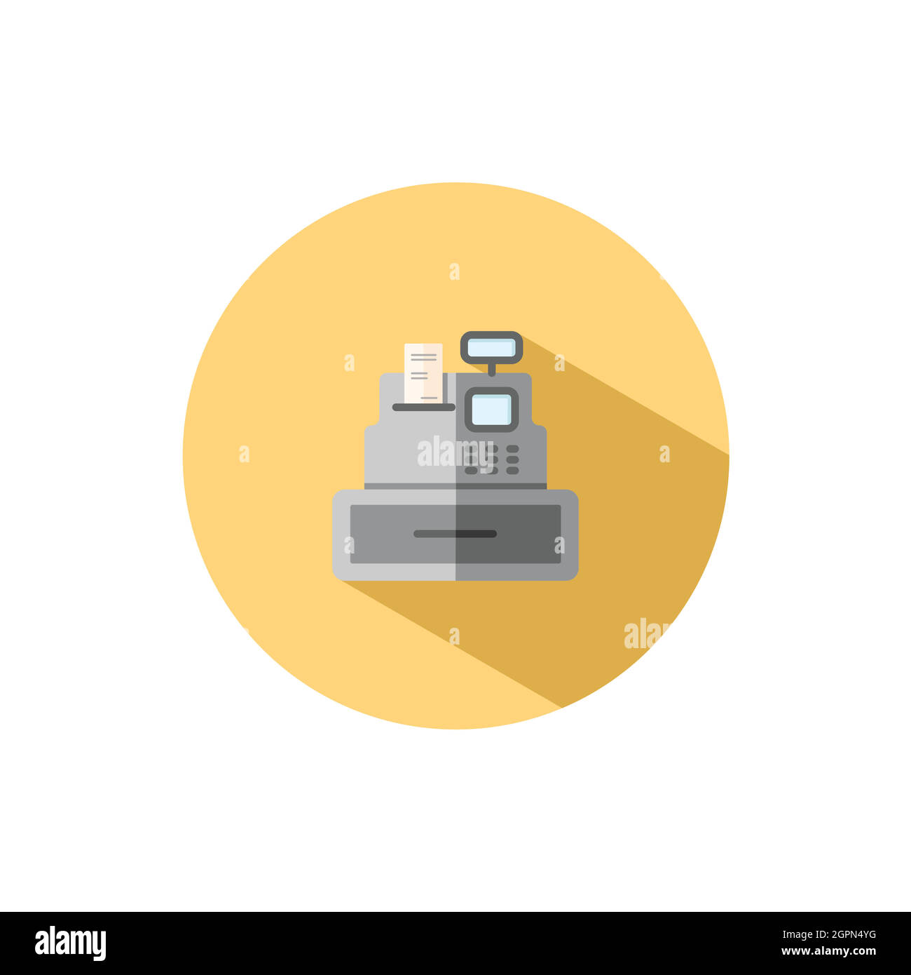 Cash register. Cashier machine. Flat icon in a circle. Commerce vector ...