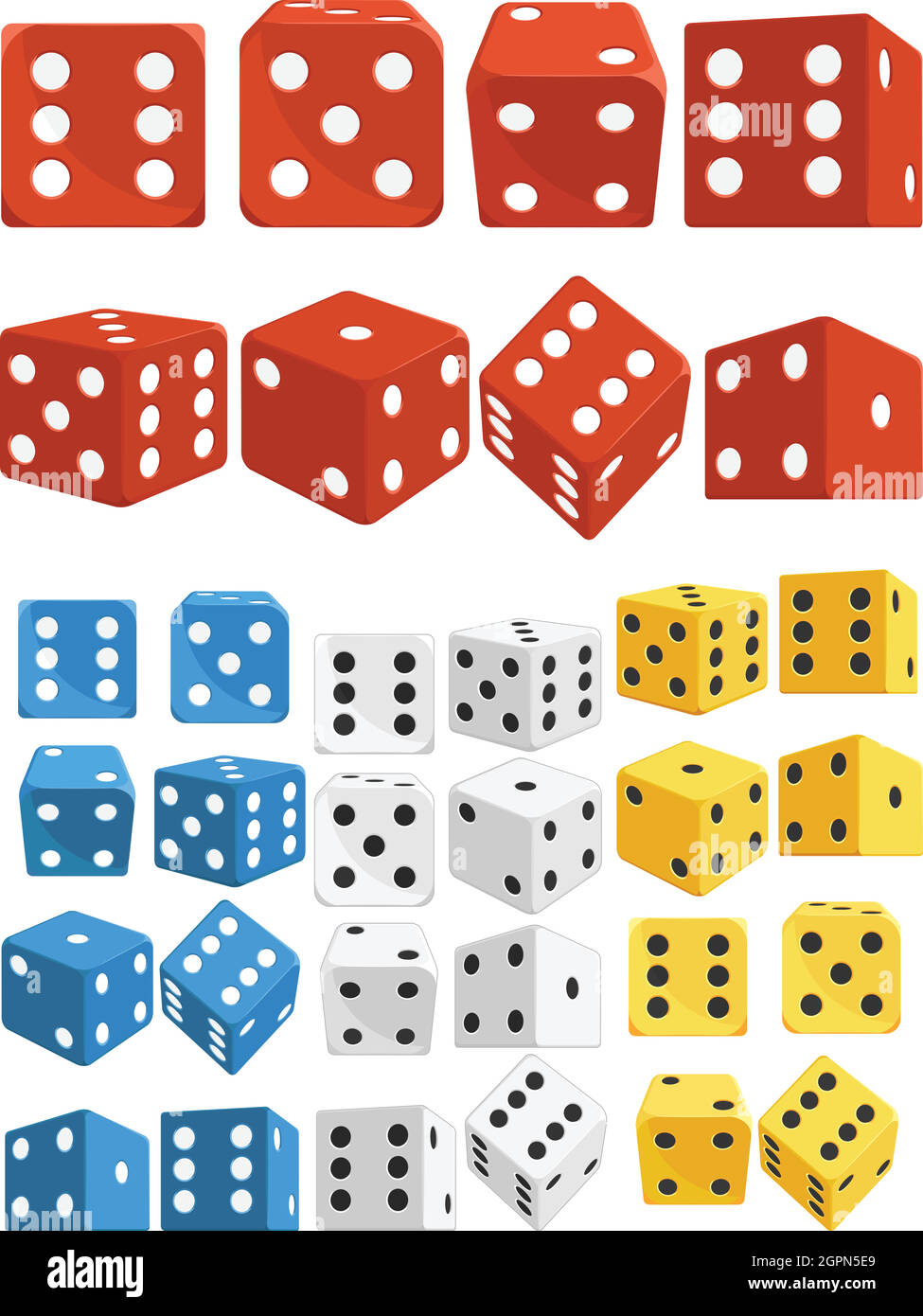 Dice in Several Positions Colors Cartoon Isolated Vector Illustration ...