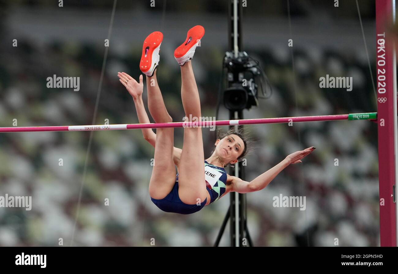 Mariya Lasitskene participating in the high jump at the Tokyo 2020 ...